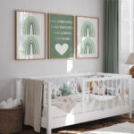 Modern Sage Green Nursery Wall Art Prints, Hearts, Rainbows ...