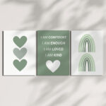 Modern Sage Green Nursery Wall Art Prints, Hearts, Rainbows ...