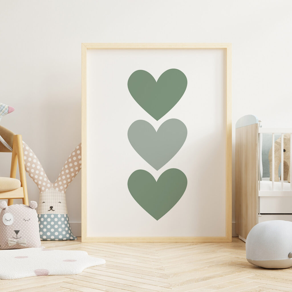 Modern Sage Green Nursery Wall Art Prints, Hearts, Rainbows ...