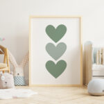 Modern Sage Green Nursery Wall Art Prints, Hearts, Rainbows ...