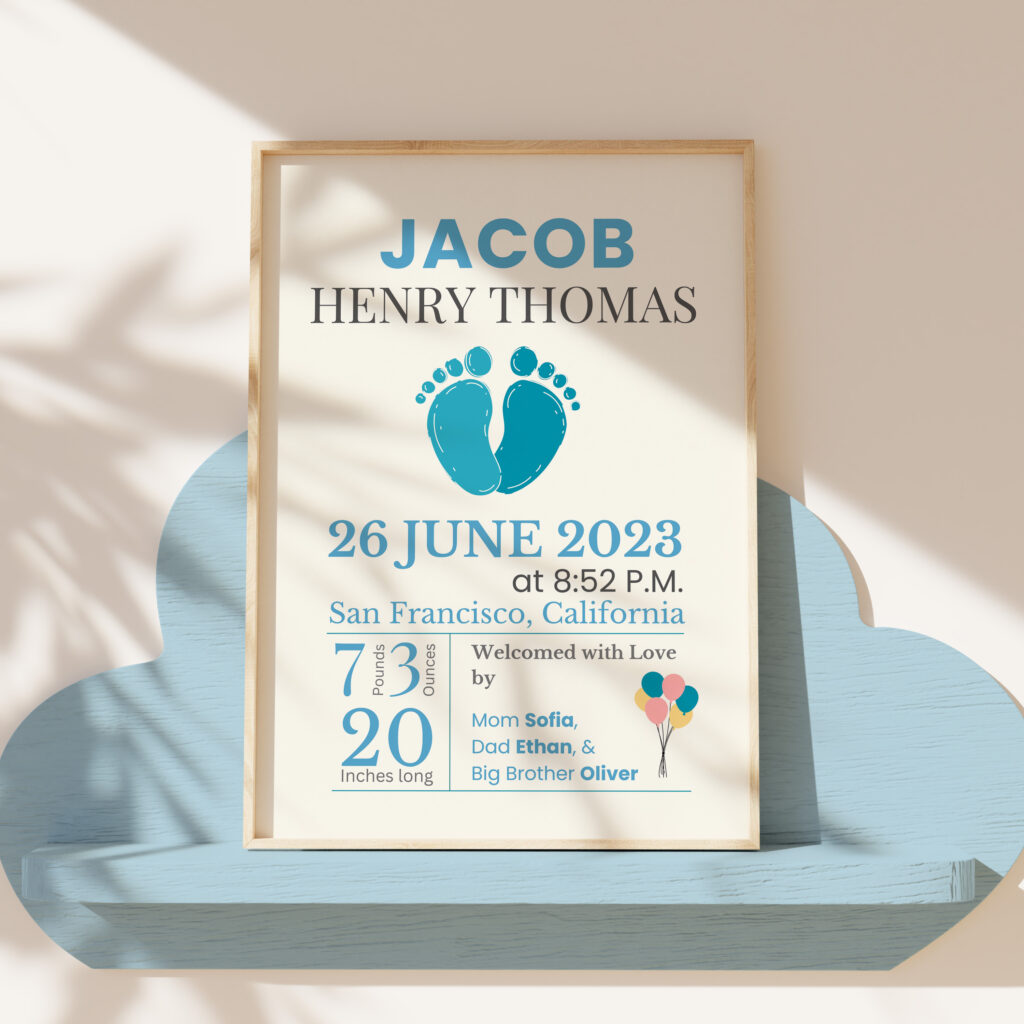 Ready-To-Print Personalized Newborn Foot Print Baby Birth Stats / Baby ...